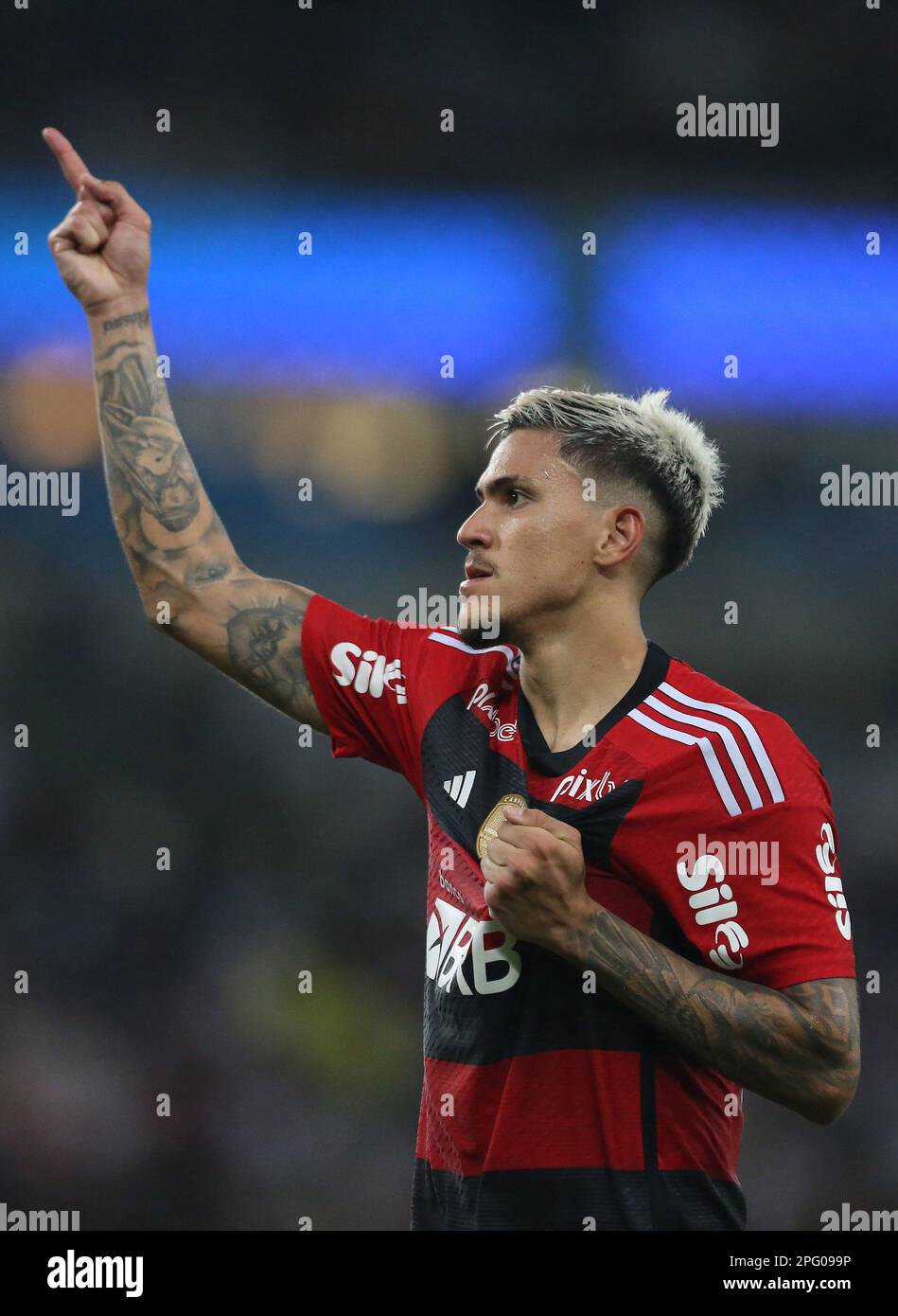 Rio de Janeiro, Brazil, 19th Mar, 2023. Pedro of Flamengo, celebrates ...