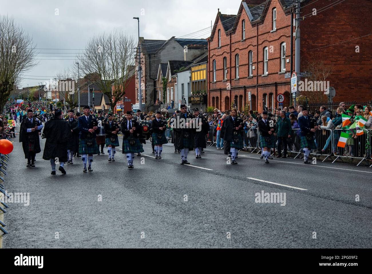 St Patrick's Day in Limerick, parade and happy people during the show ...