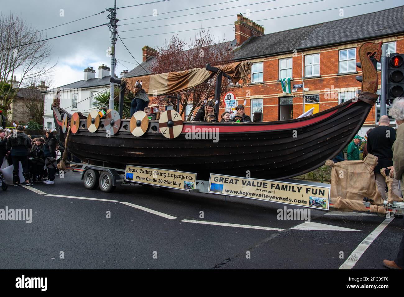 St Patrick's Day in Limerick, parade and happy people during the show ...