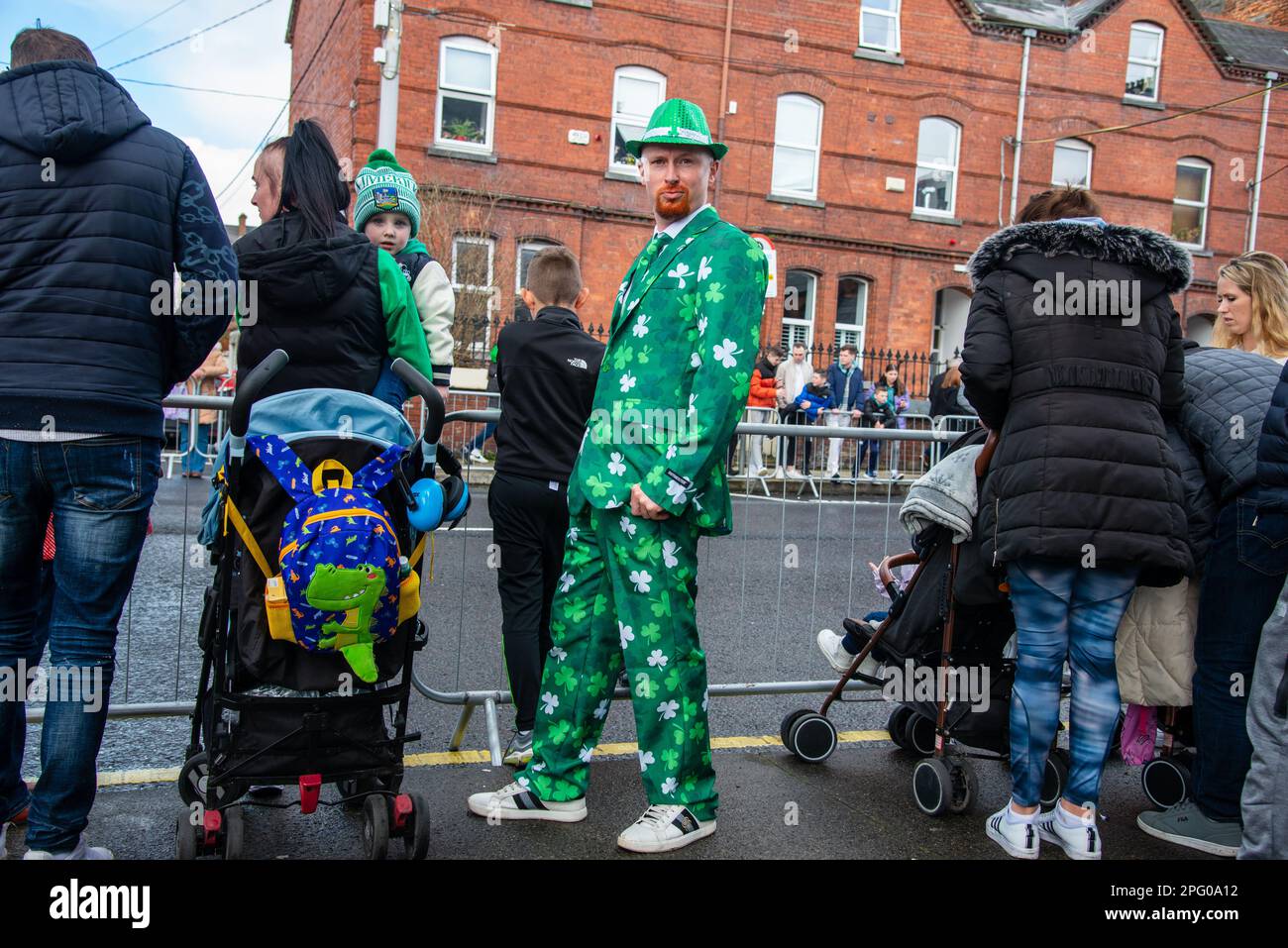 St Patrick's Day in Limerick, parade and happy people during the show ...