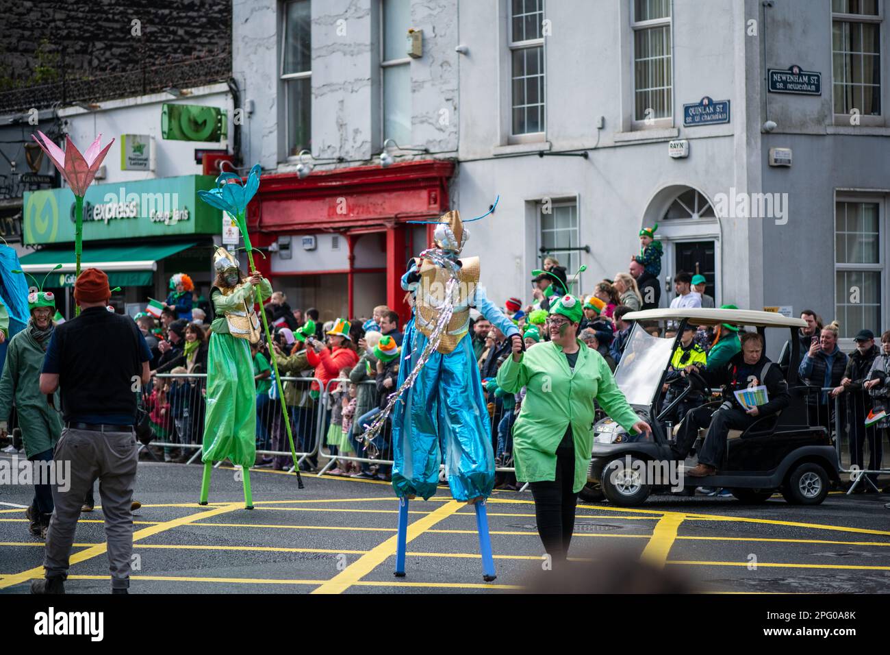 St Patrick's Day in Limerick, parade and happy people during the show ...