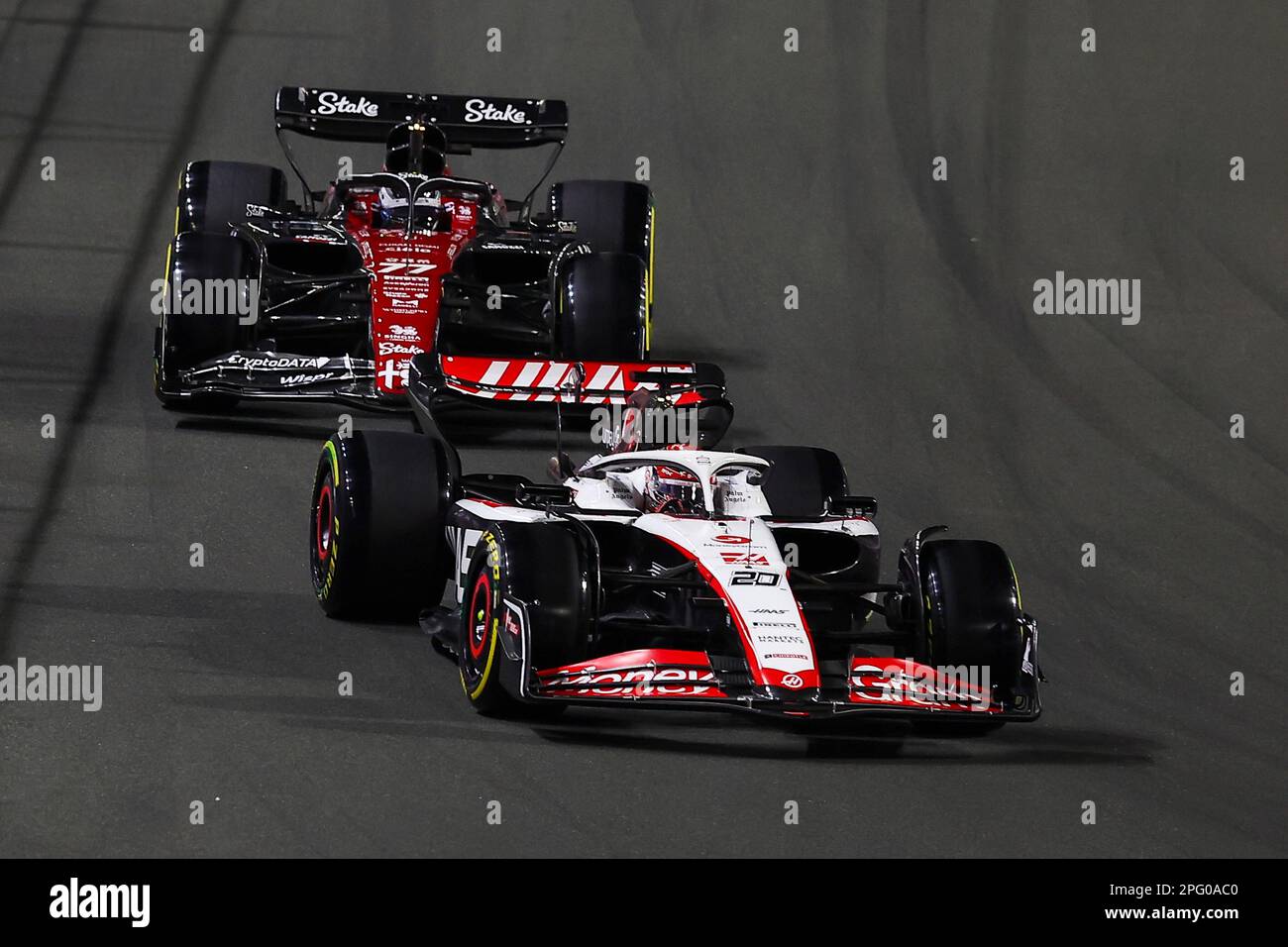 Jeddah, Saudi Arabia. 19th Mar, 2023. #20 Kevin Magnussen (DNK, MoneyGram Haas F1 Team), #77 ...