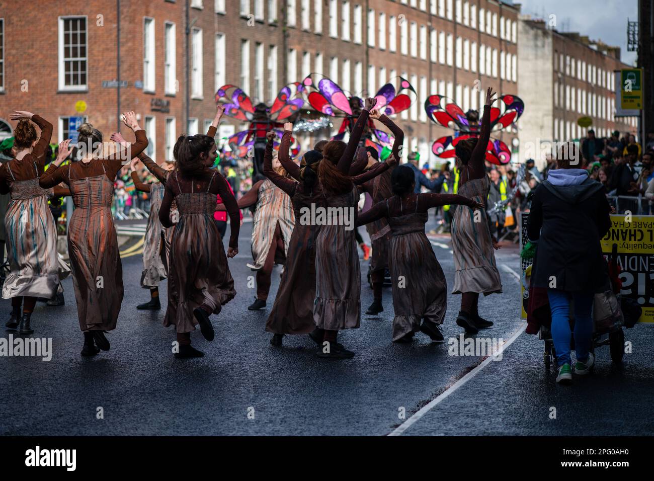 St Patrick's Day in Limerick, parade and happy people during the show ...