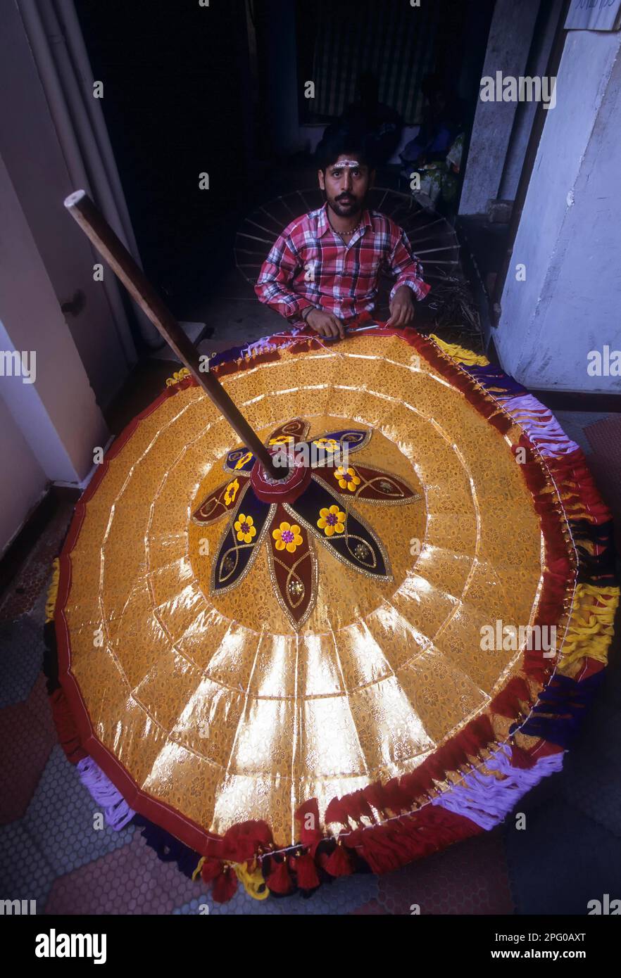 Making temple umbrella at Chintadripet in Chennai, Tamil Nadu India ...