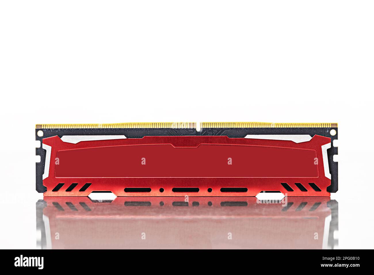 A ddr4 pc memory module with red metallic heat sink on a shiny gray surface Stock Photo - Alamy