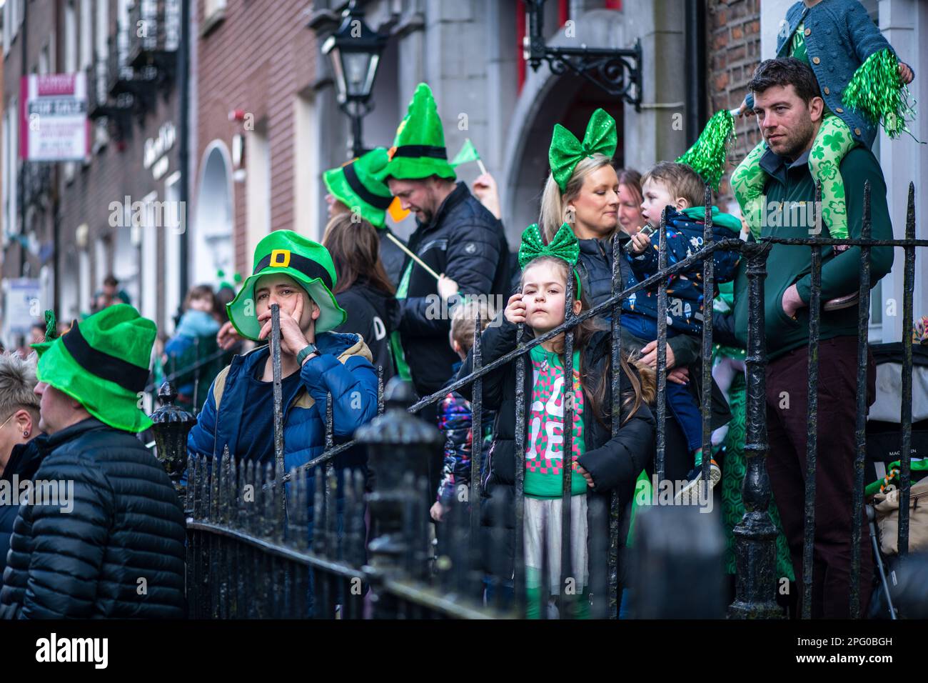 St Patrick's Day in Limerick, parade and happy people during the show ...