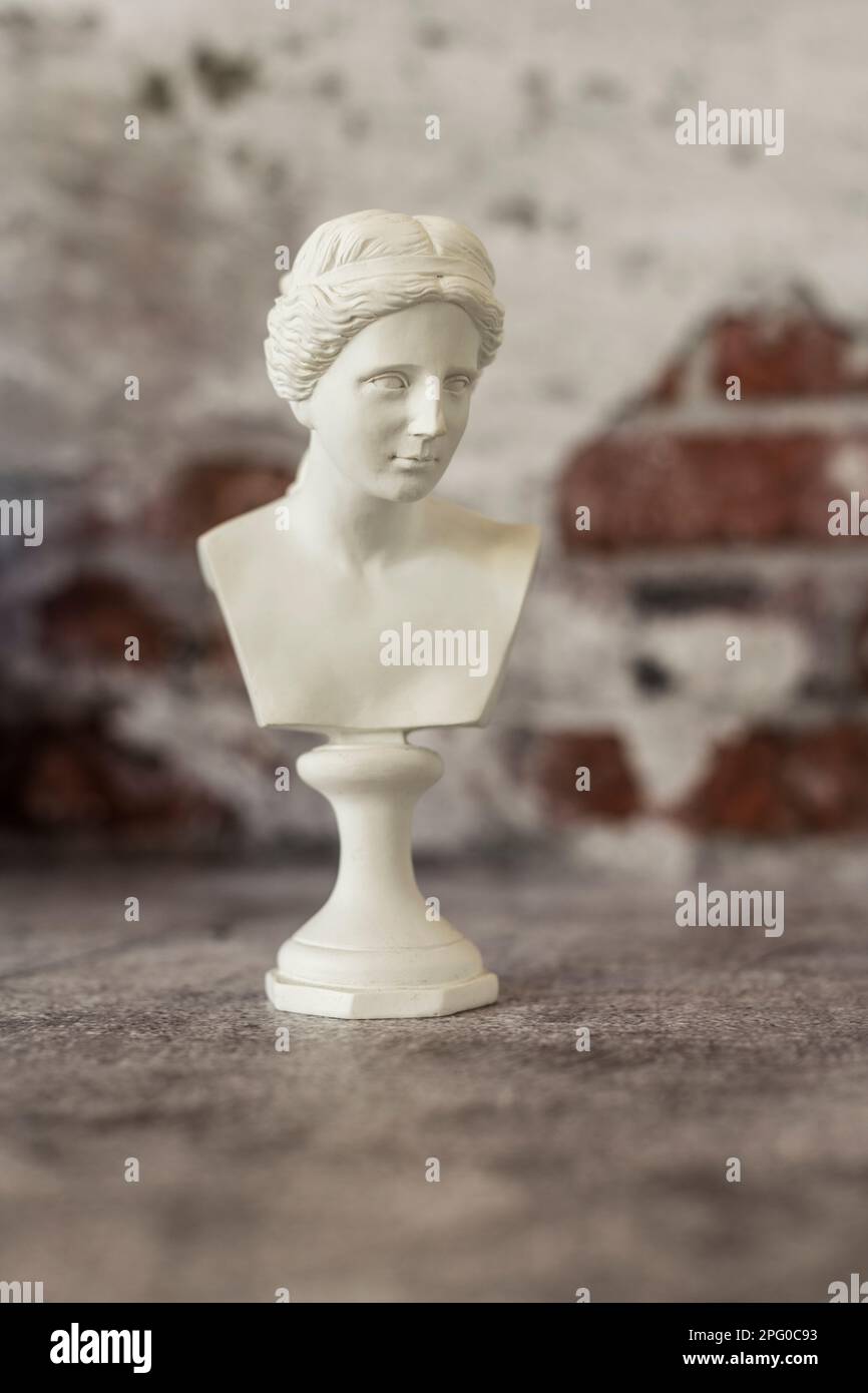 Small bust of a classical Greek figure on a gray background Stock Photo ...