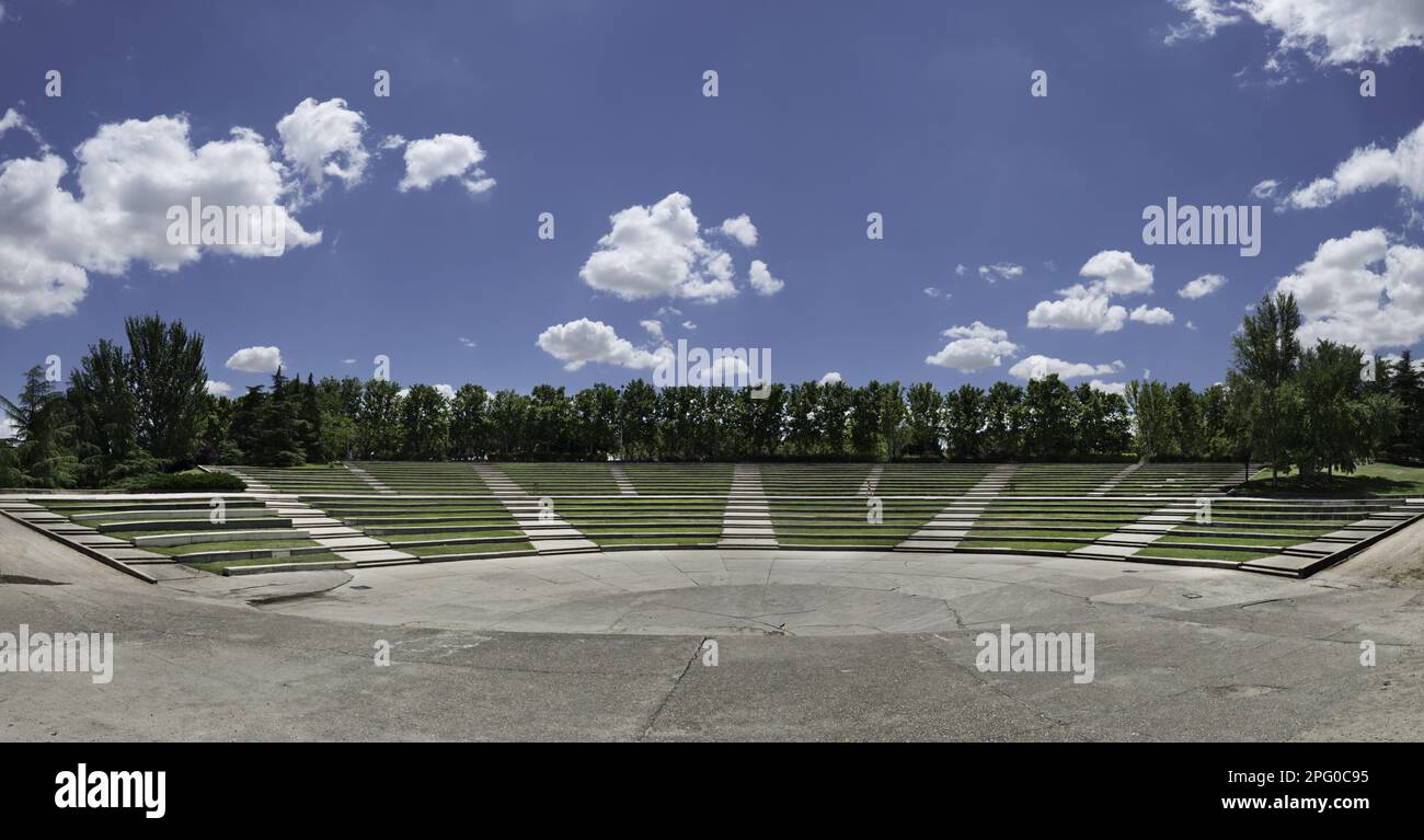 Panoramic image of an amphitheater with a large concrete surface and ...