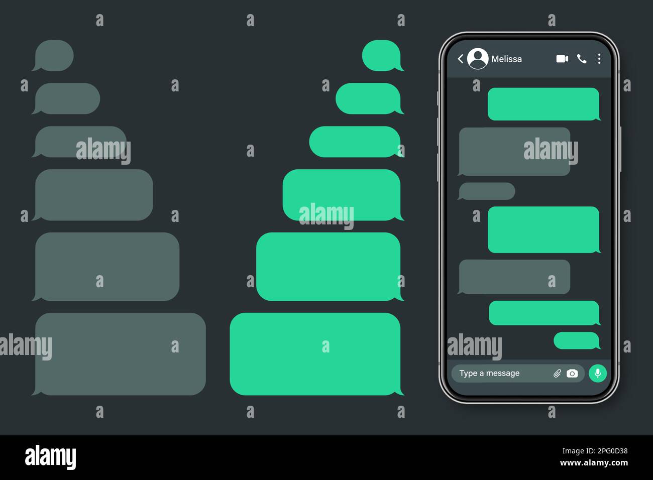 Realistic smartphone with messaging app. Blank SMS text frame ...