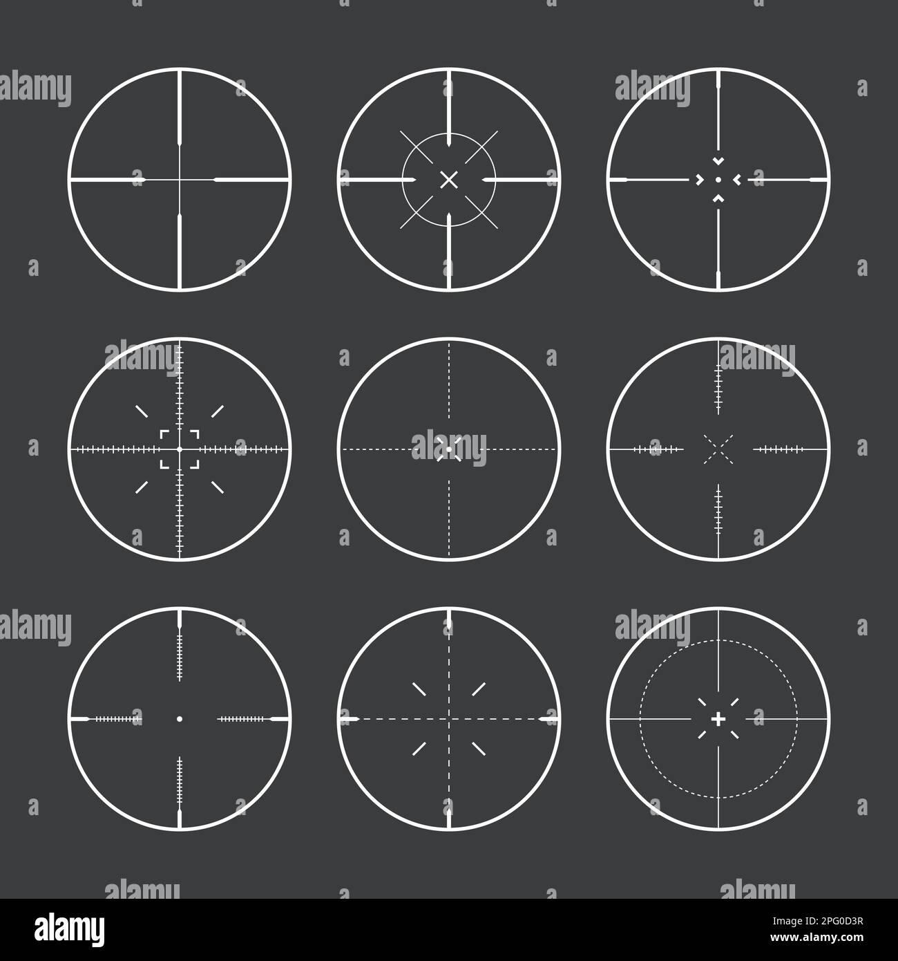 Various sniper rifle sights, weapon optical scope crosshair. Hunting ...