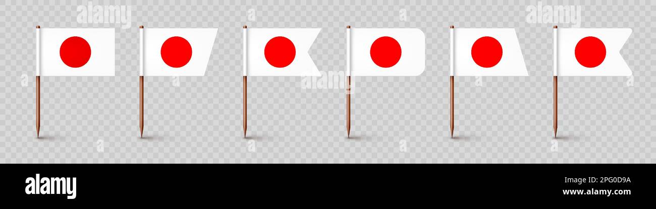 Realistic various Japanese toothpick flags. Souvenir from Japan. Wooden ...