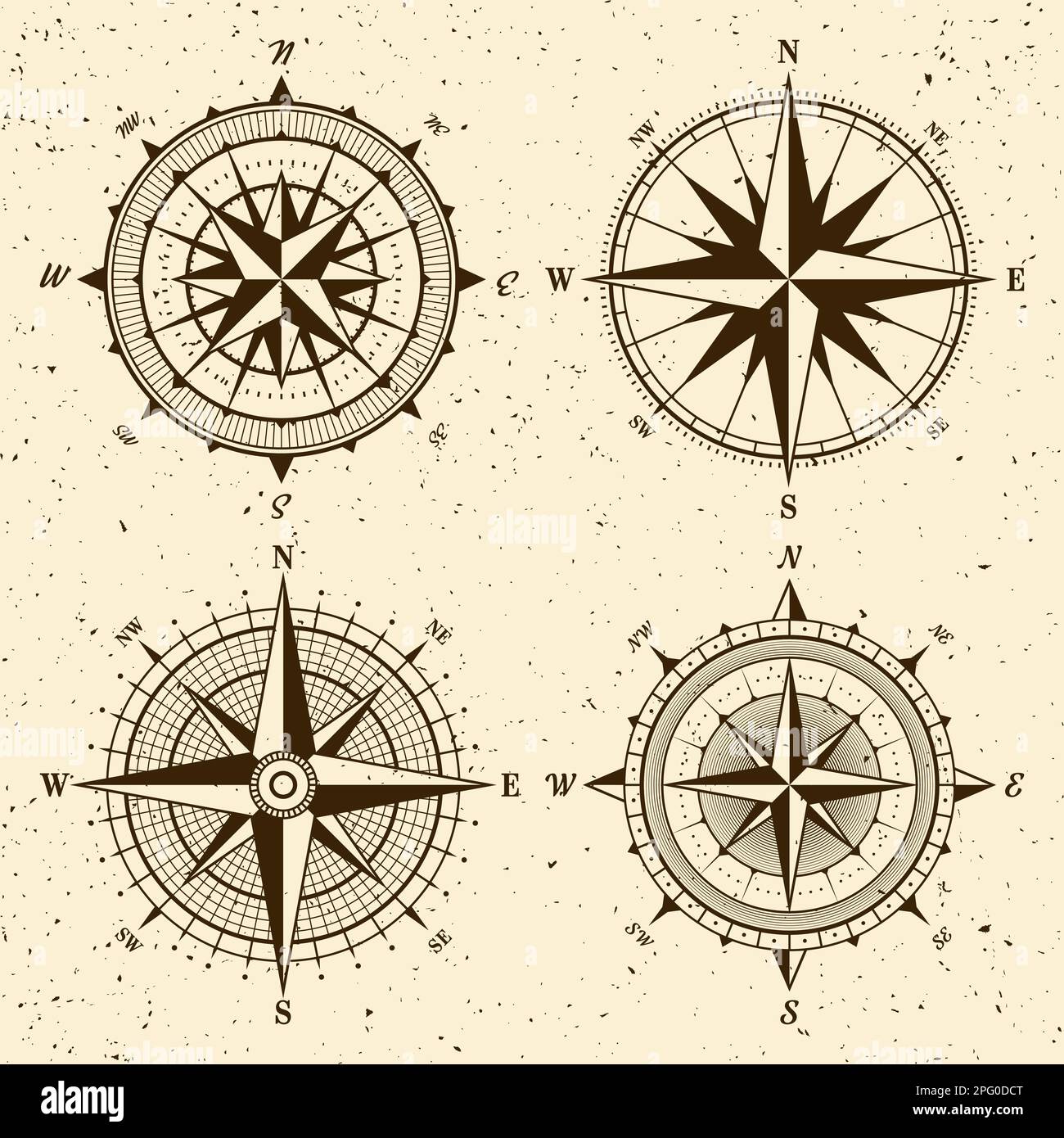 Vintage marine wind rose, nautical chart. Monochrome navigational ...
