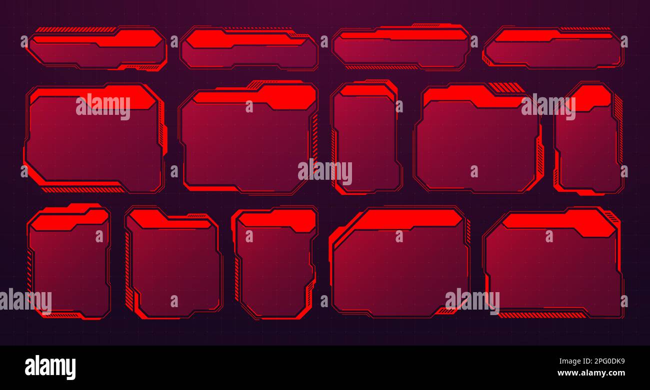Red futuristic HUD or UI elements. Sci-fi user interface text boxes ...