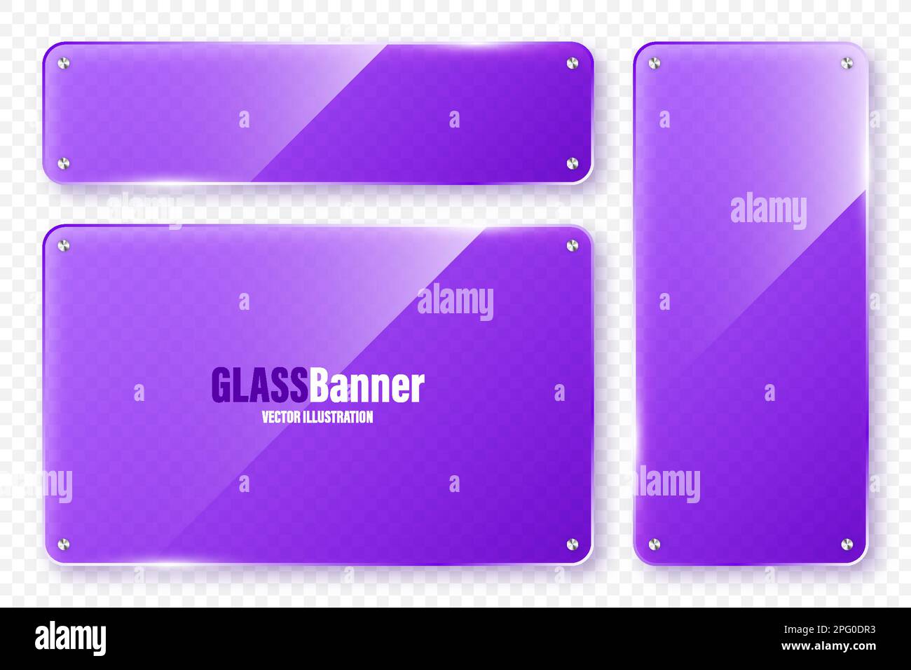 Realistic glass frames collection. Violet transparent glass banners ...