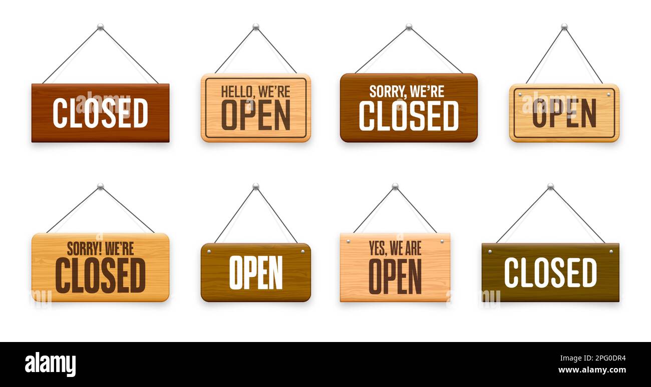 Wooden open or closed hanging signboards. Made of wood door sign for ...