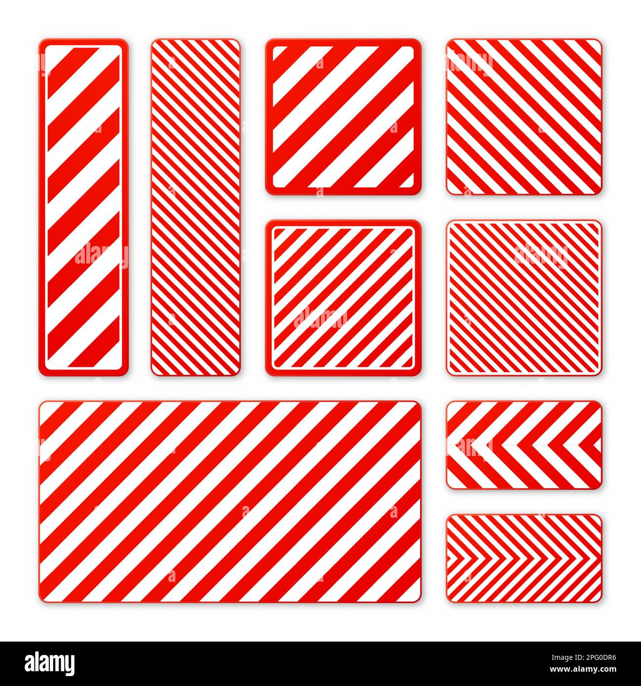 Various white and red warning signs with diagonal lines. Attention ...