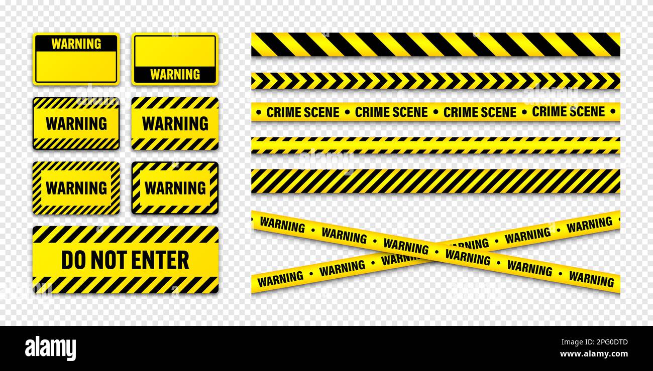 Various barricade construction tapes and warning shields. Yellow police ...