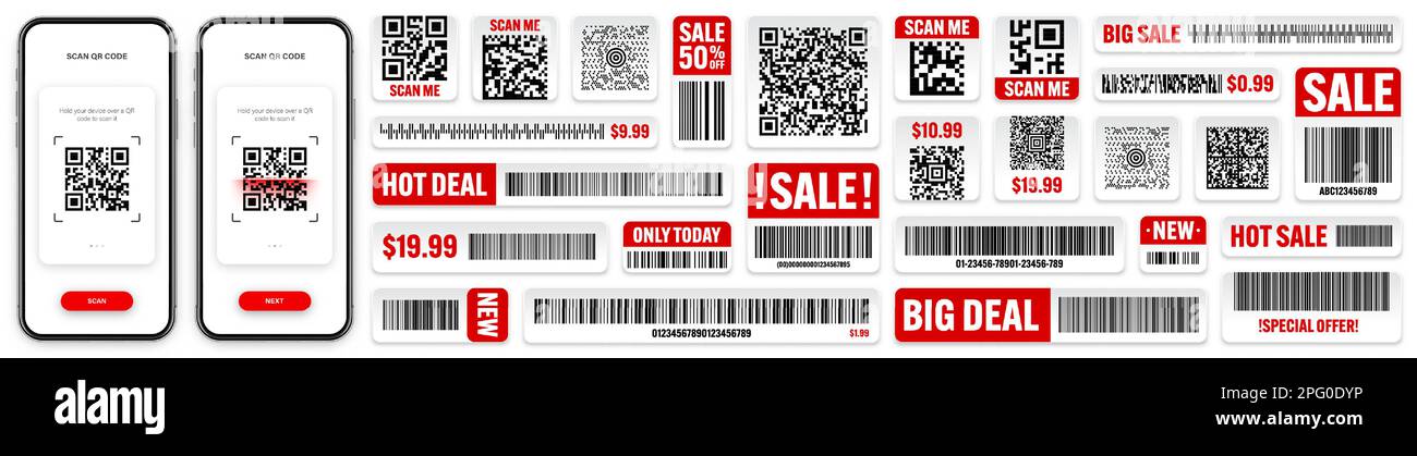 Product barcodes and QR codes. Smartphone application, scanner app ...