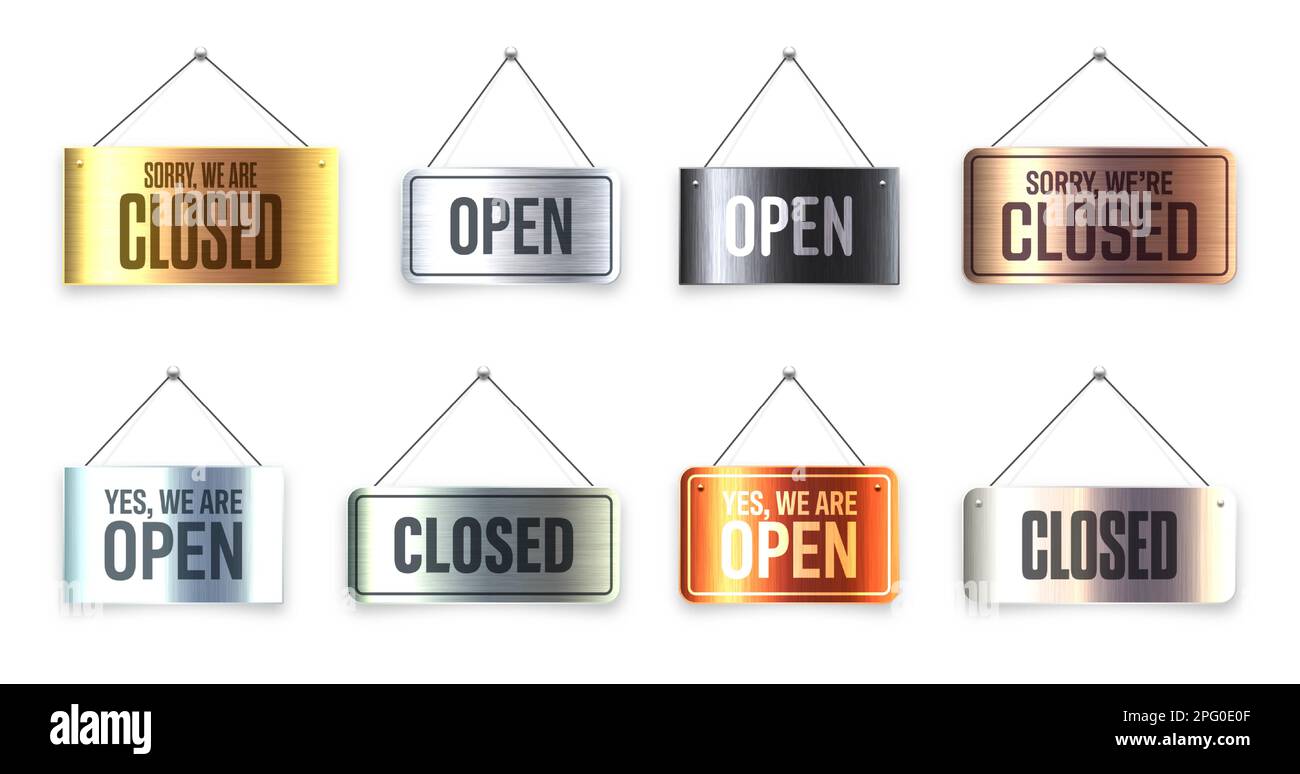 Brushed metal Open and Closed hanging signboards. Vintage door sign for ...