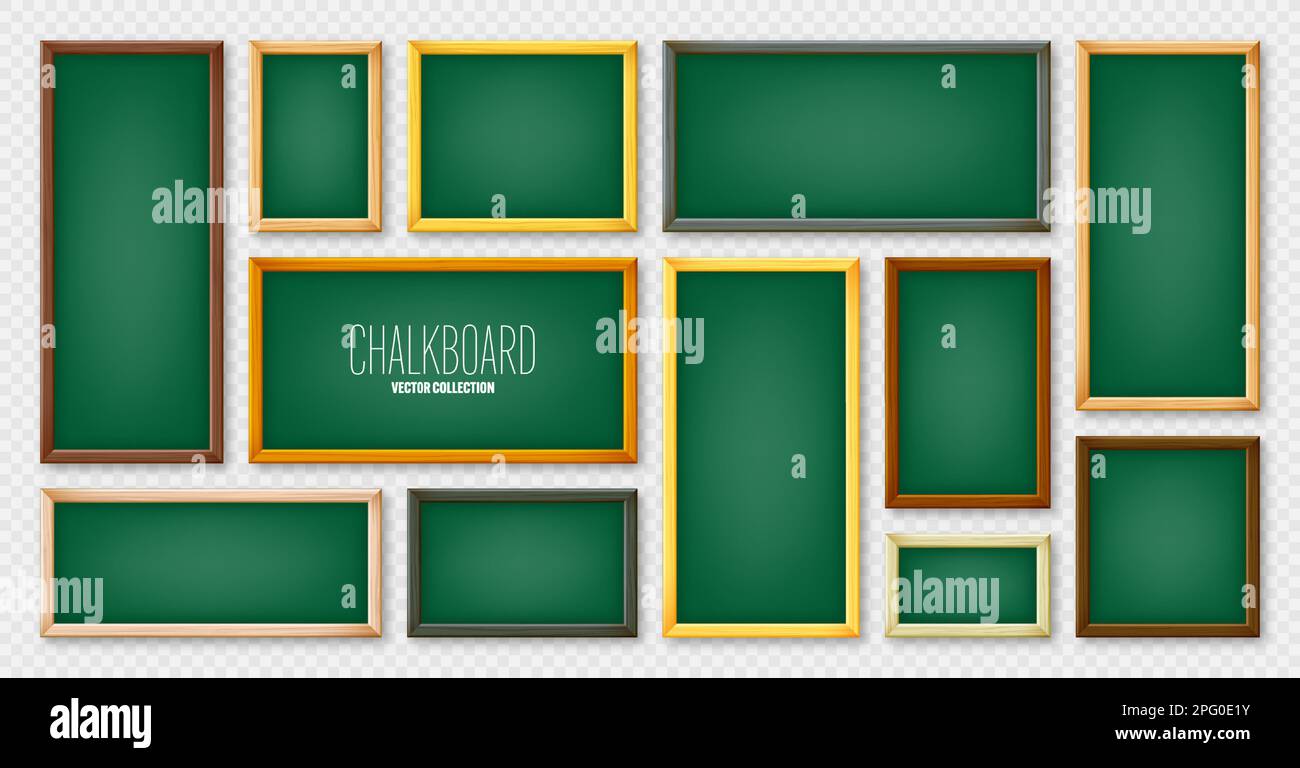 Realistic various chalkboards in a wooden frame. Green restaurant menu ...