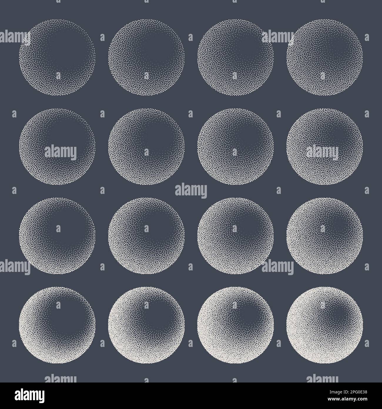 Round shaped dotted objects, stipple elements. Fading gradient ...