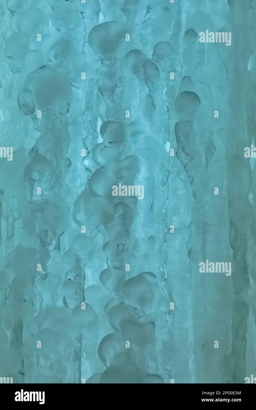 Closeup of spectacular ice formations of Eben Ice Caves, Rock River ...