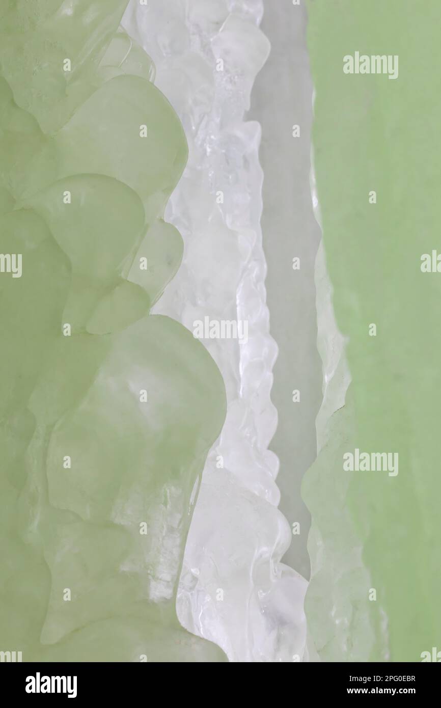 Closeup of spectacular ice formations of Eben Ice Caves, Rock River ...