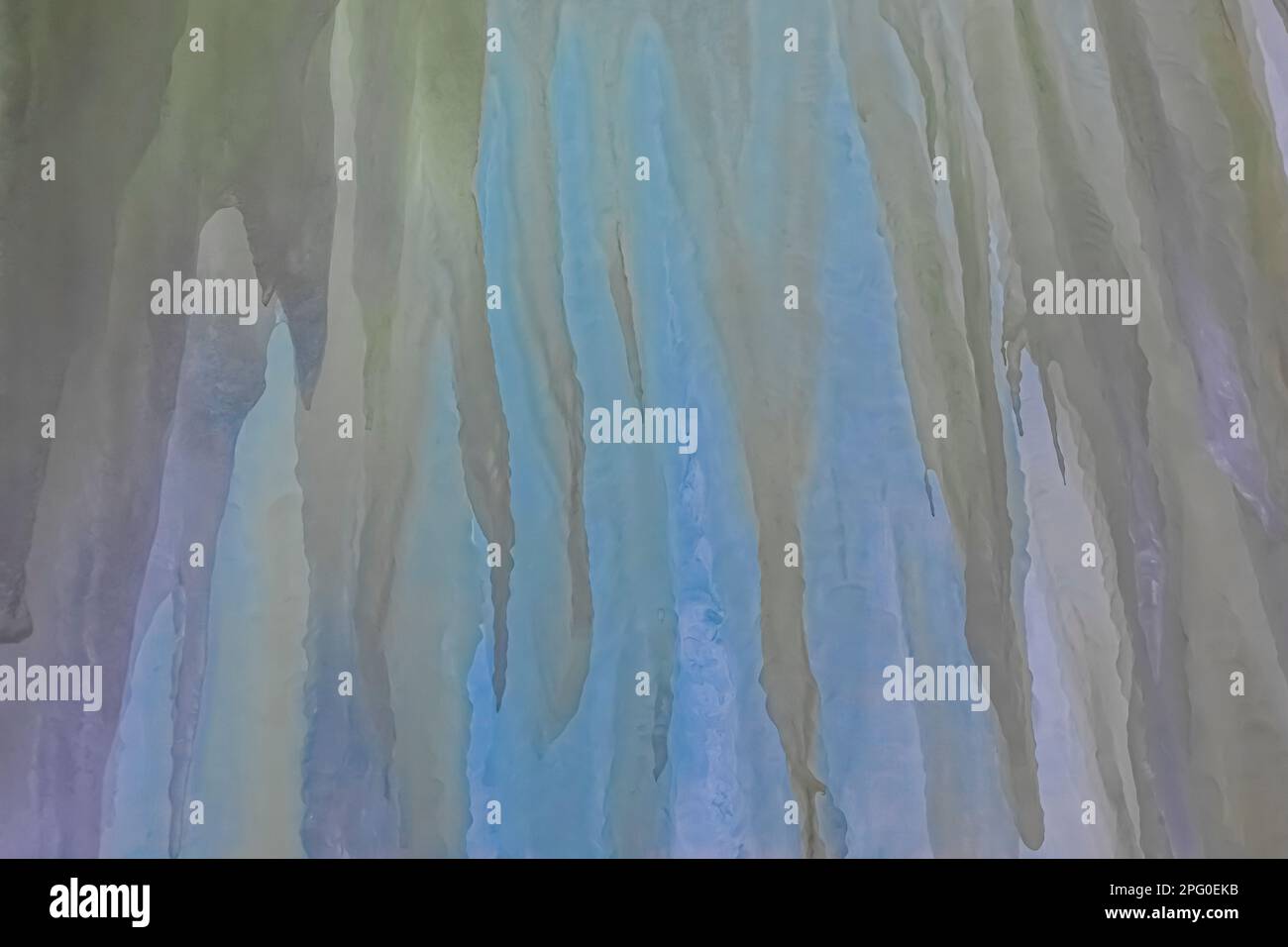 Closeup of spectacular ice formations of Eben Ice Caves, Rock River ...