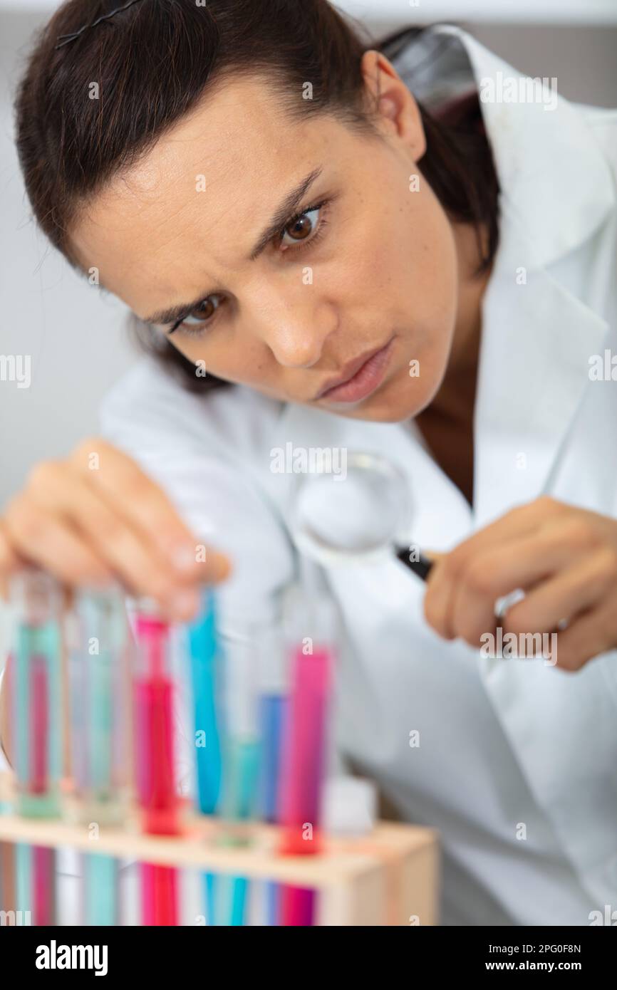 attractive young phd student scientist observing destillation Stock ...