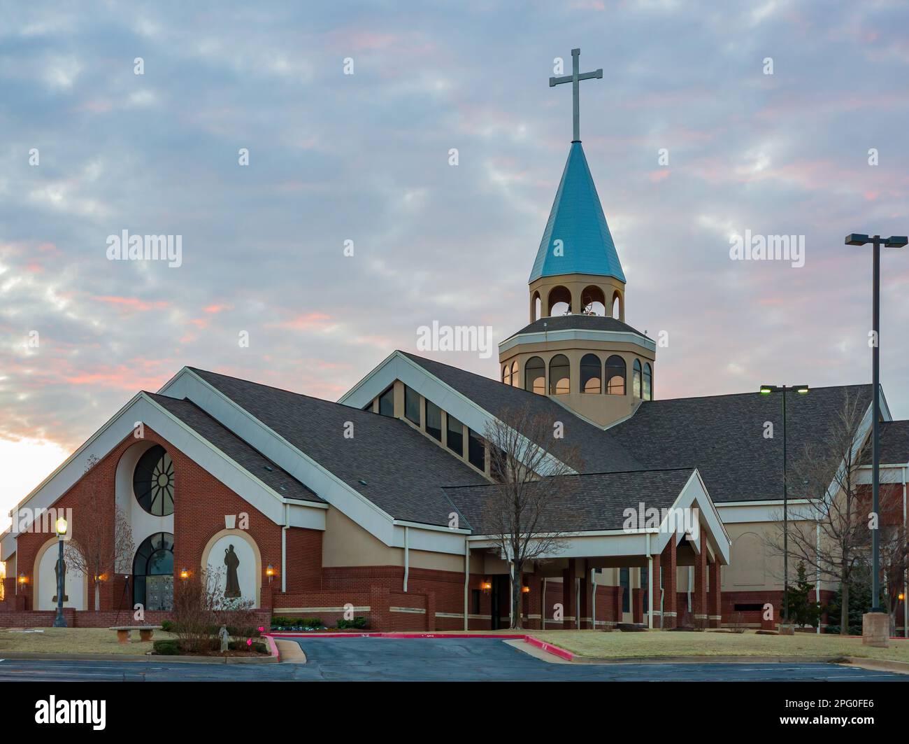 Evening view of the St Monica Catholic Church at Oklahoma Stock Photo ...