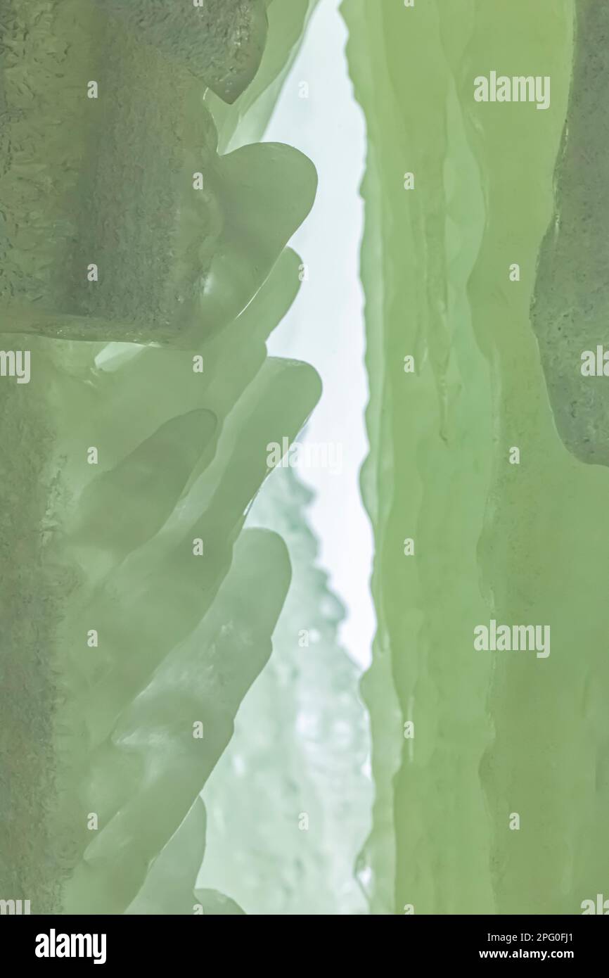 Closeup of spectacular ice formations of Eben Ice Caves, Rock River ...