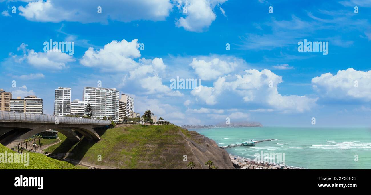 Peru, Lima, scenic ocean view and Miraflores Malecon promenade with ...