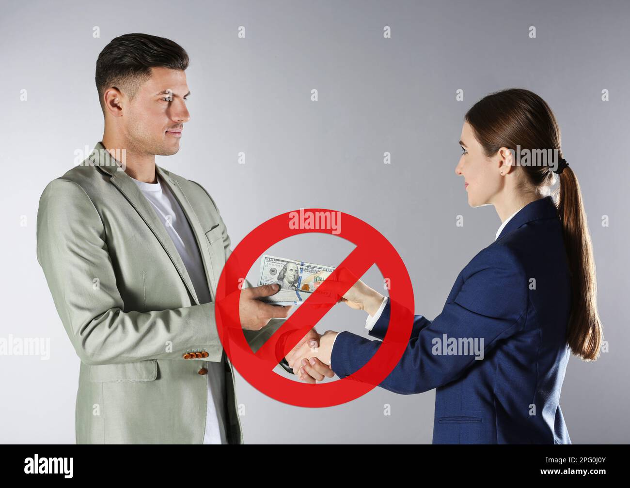 Stop corruption. Illustration of red prohibition sign and woman giving ...