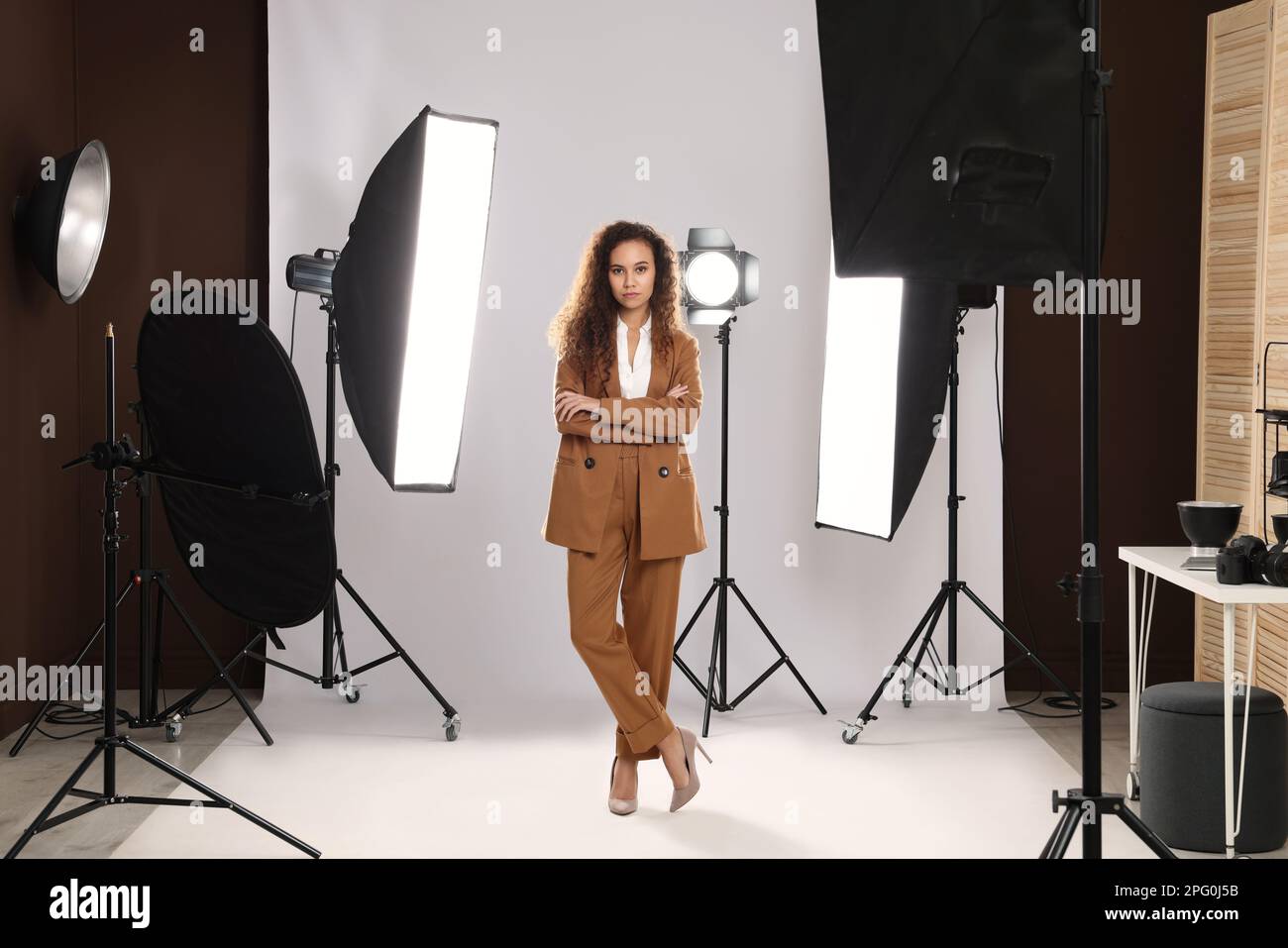 Beautiful African American model posing in studio. Professional photo ...