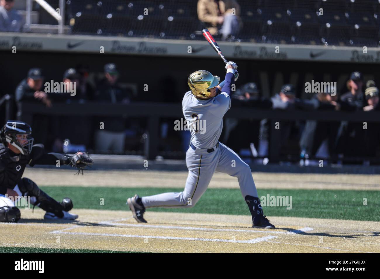 March 19, 2023: Notre Dame freshman Estevan Moreno (3) connects with ...