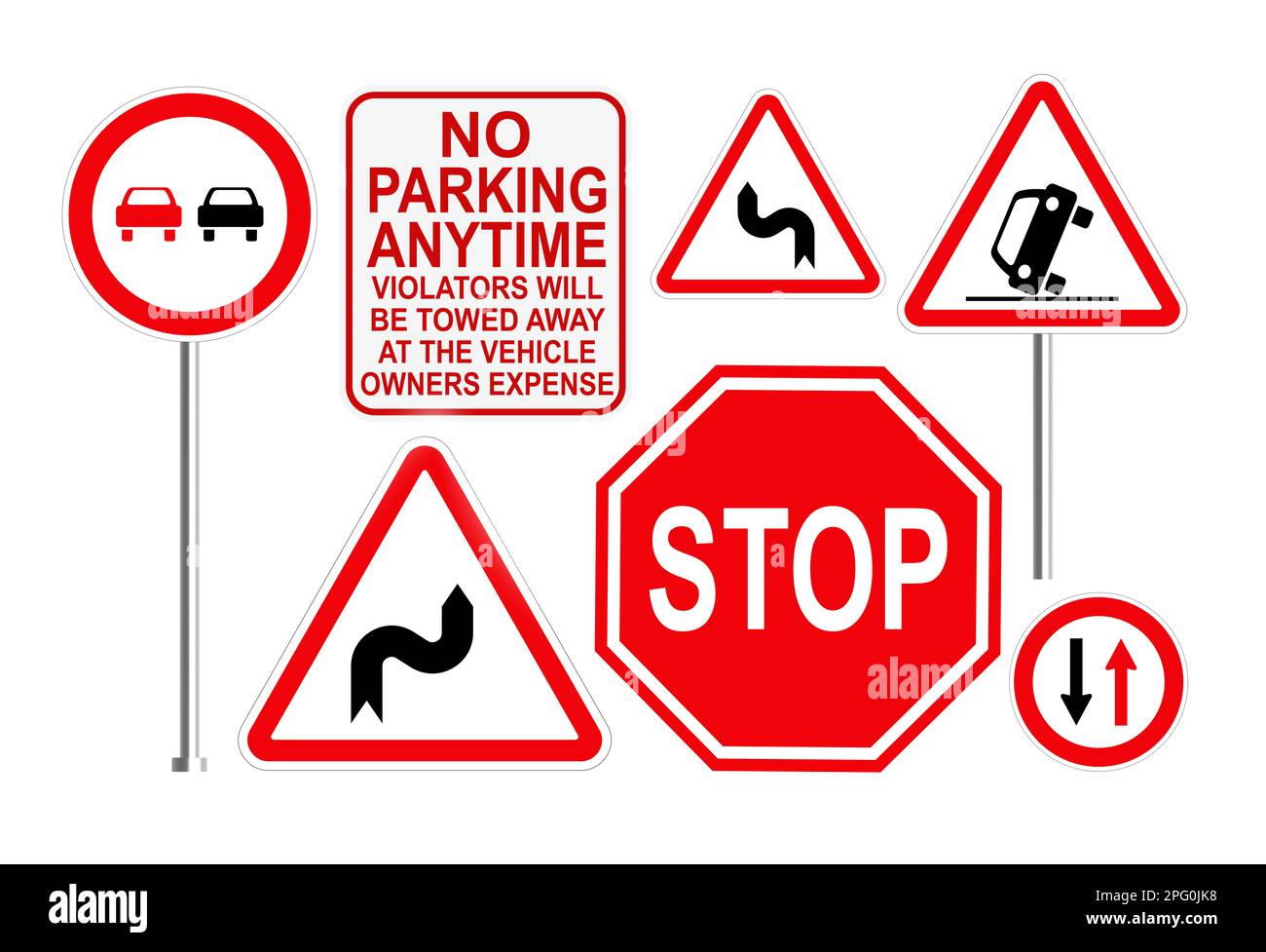 Set with different road signs on white background Stock Photo - Alamy