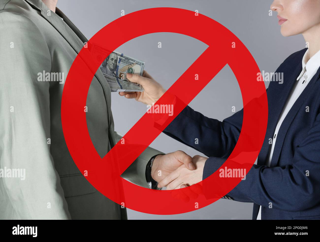 Stop corruption. Illustration of red prohibition sign and woman giving ...