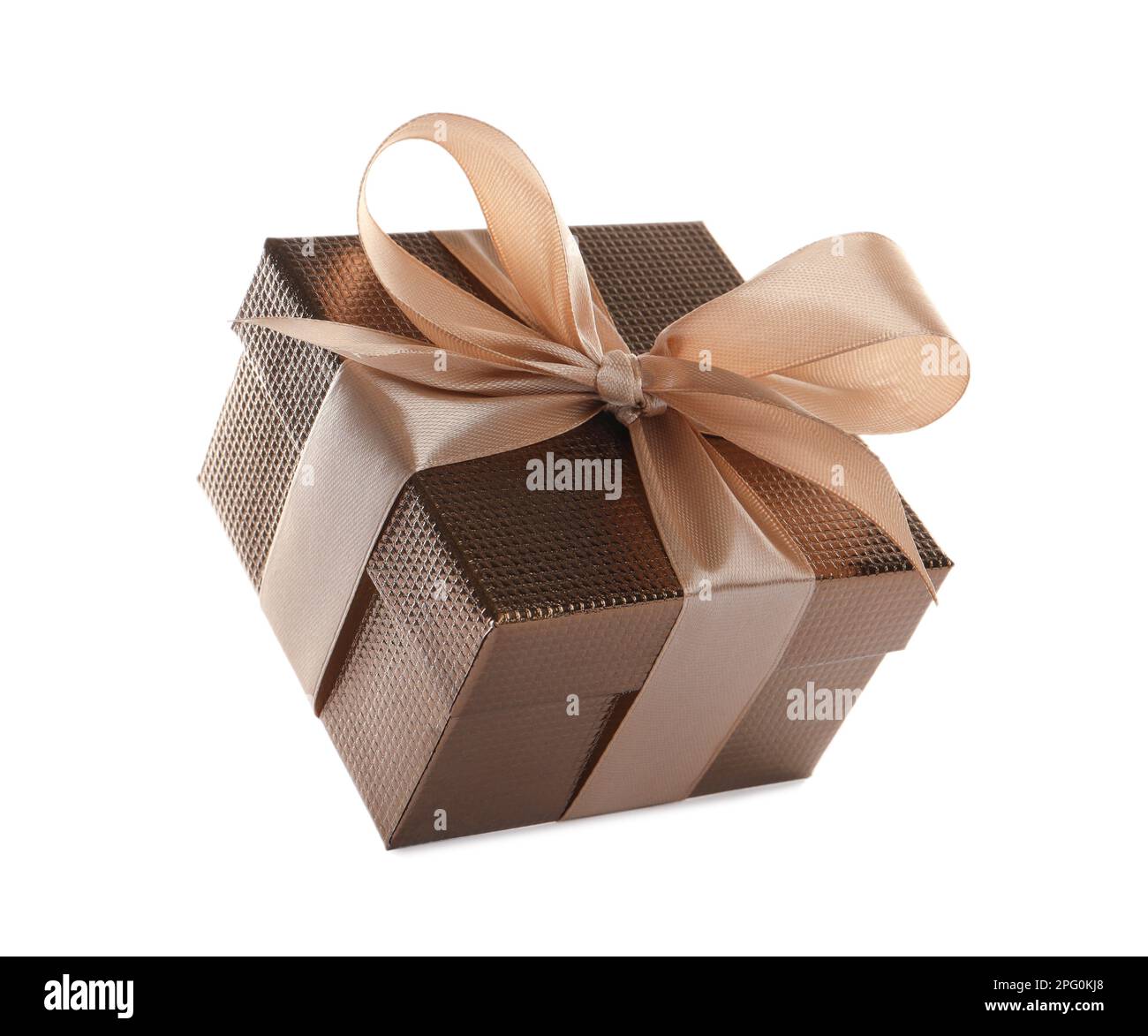 Beautiful gift box with ribbon and bow on white background Stock Photo ...