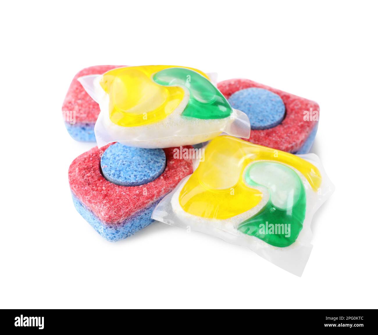 Dishwasher detergent pods and tablets on white background Stock Photo ...