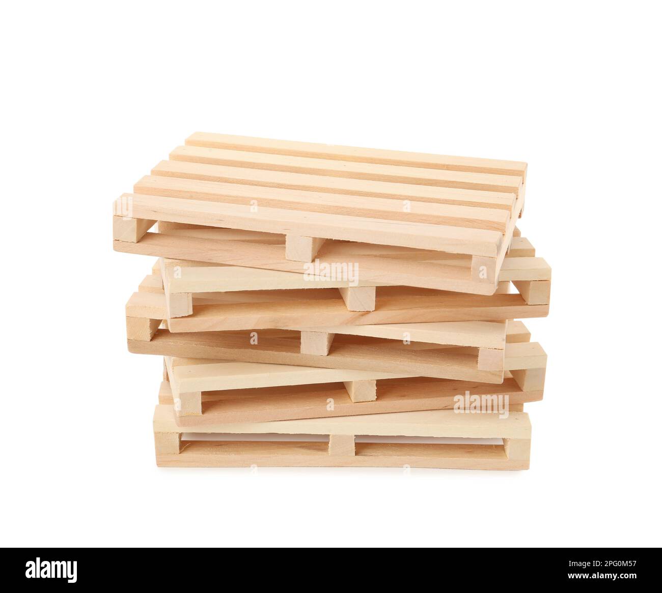 Stack of small wooden pallets on white background Stock Photo - Alamy