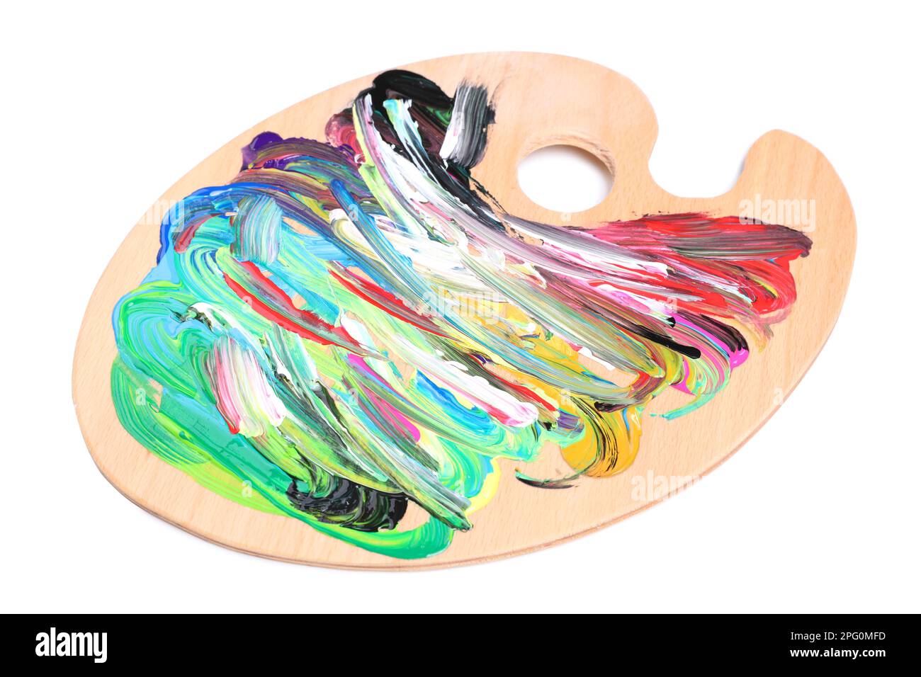 Palette with paints on white background. Artist equipment Stock Photo ...