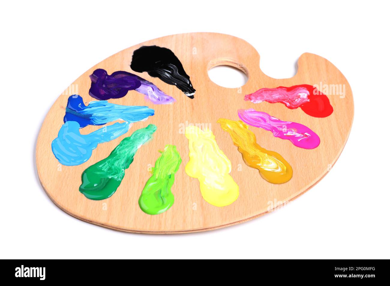 Palette with paints on white background. Artist equipment Stock Photo ...