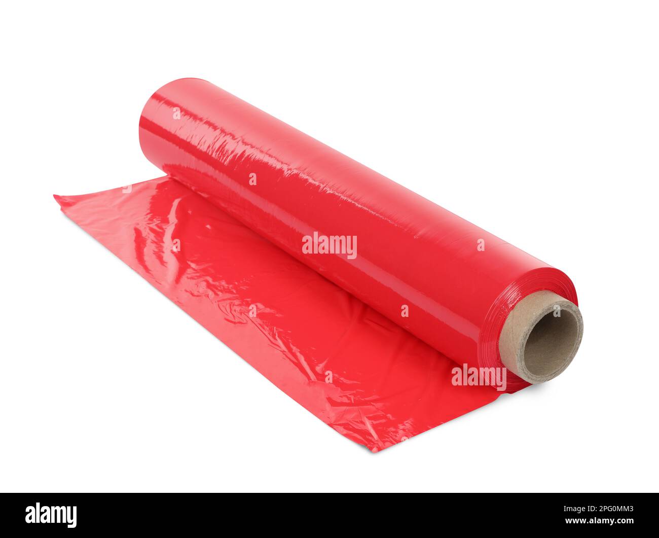 Roll of red plastic stretch wrap film isolated on white Stock Photo - Alamy