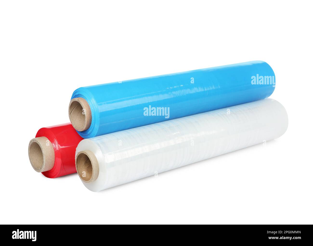 Different plastic stretch wrap films on white background Stock Photo ...