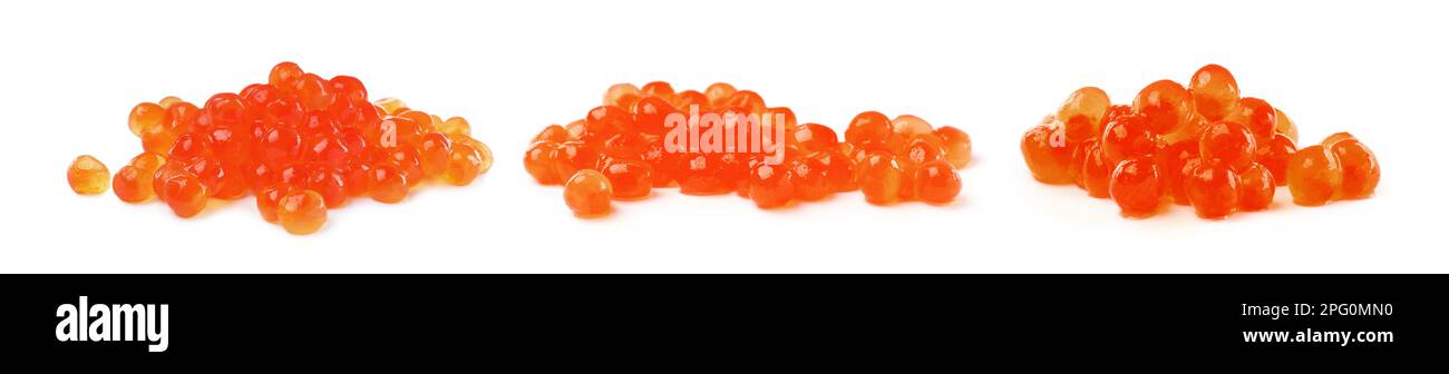 Set with delicious red caviar on white background. Banner design Stock ...