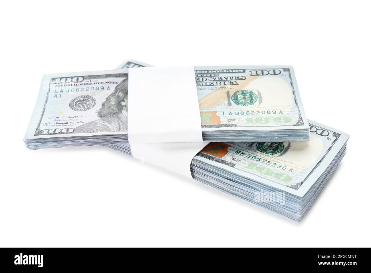 Bundles of dollar banknotes on white background. American national ...
