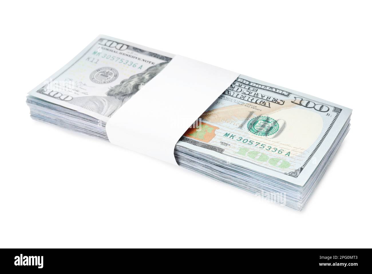 Bundle of dollar banknotes on white background. American national ...