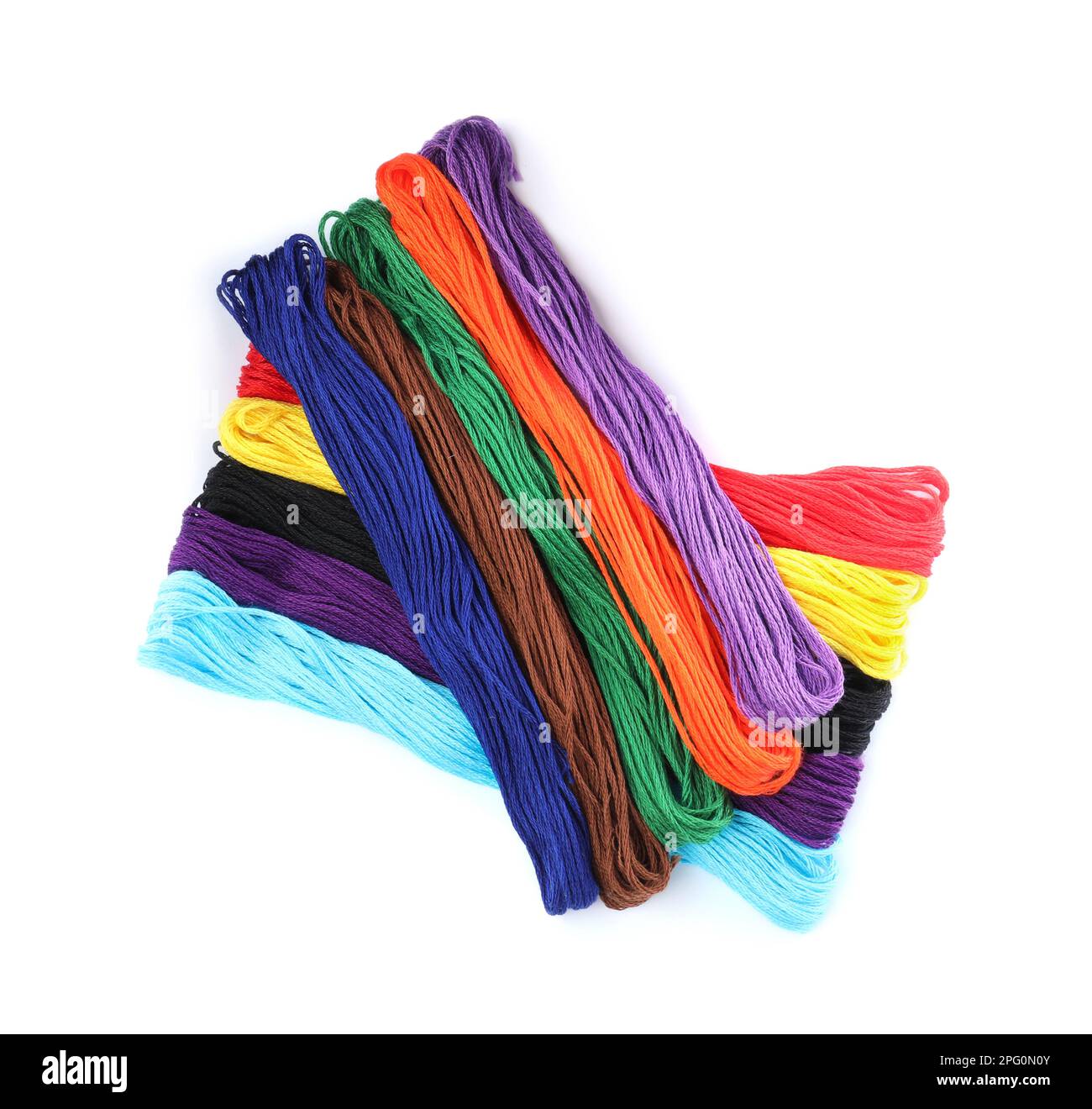 Set of colorful embroidery threads on white background, top view Stock ...