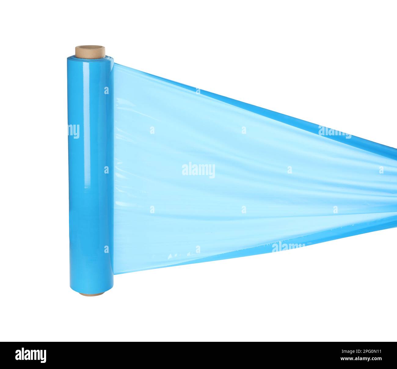 Roll of light blue plastic stretch wrap on white background Stock Photo ...