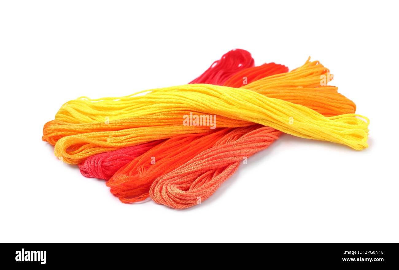 Different colorful embroidery threads on white background Stock Photo ...